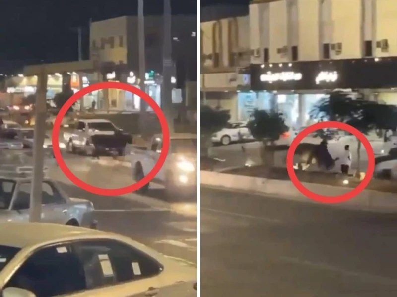 مفاجأة مرعبة على الطريق العام ثور هائج يهاجم المارة ويصيب رجلاً بجروح
